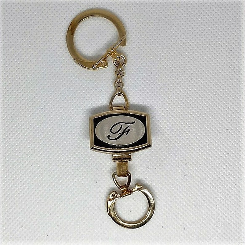 Mid-century F Initial Key Fob Vintage Monogram/ Letter F Key Ring Black ...