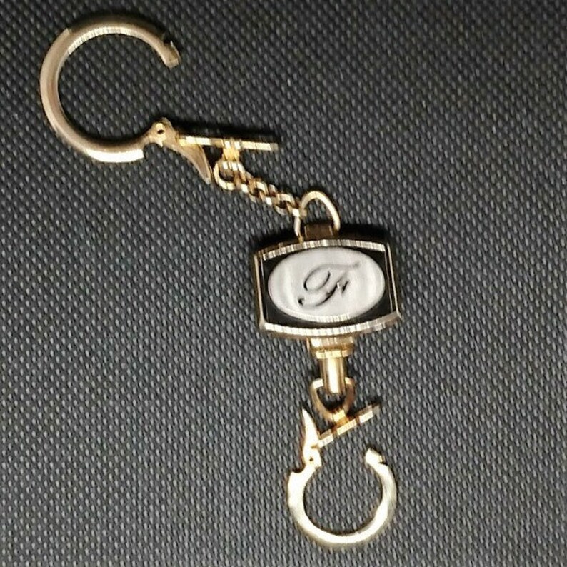 Mid-century F Initial Key Fob Vintage Monogram/ Letter F Key Ring Black ...