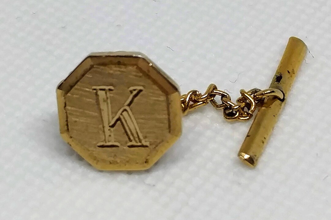 Initial K Tie Tack Vintage Letter Monogram K Gold Tone Octagon Tie ...