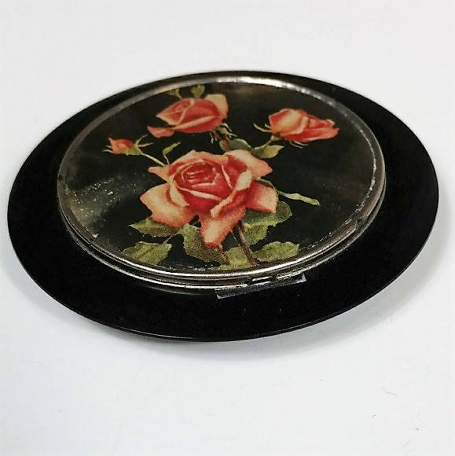 Vintage Bakelite Powder Compact With Roses Floral Design - Etsy