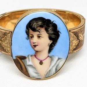 Antique Victorian Hinged Bracelet With Portrait "neapolitan Fisher Boy ...