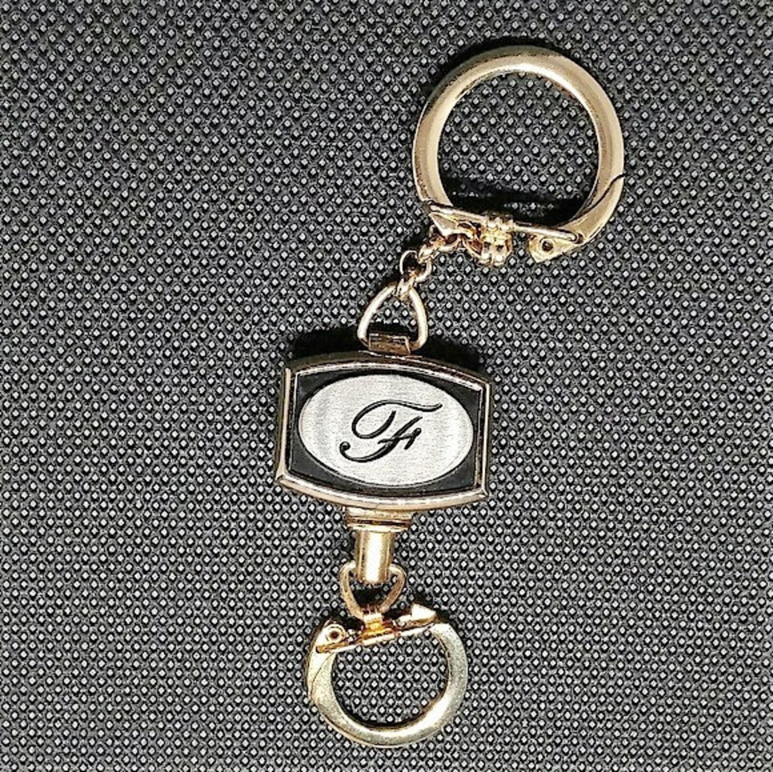 Mid-century F Initial Key Fob Vintage Monogram/ Letter F Key Ring Black ...