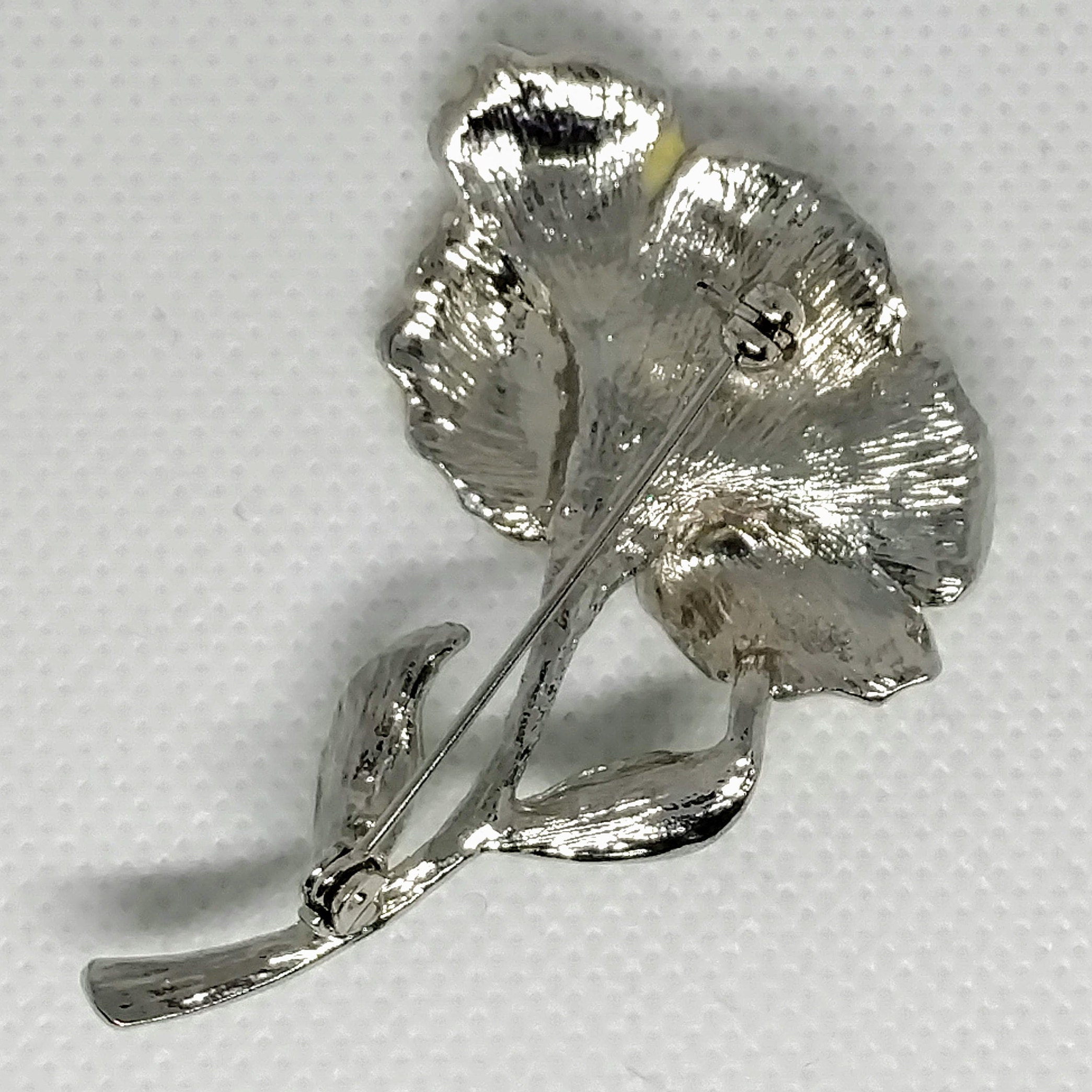 Hibiscus Flower Brooch Vintage Enameled Pin With Rhinestones Pale ...