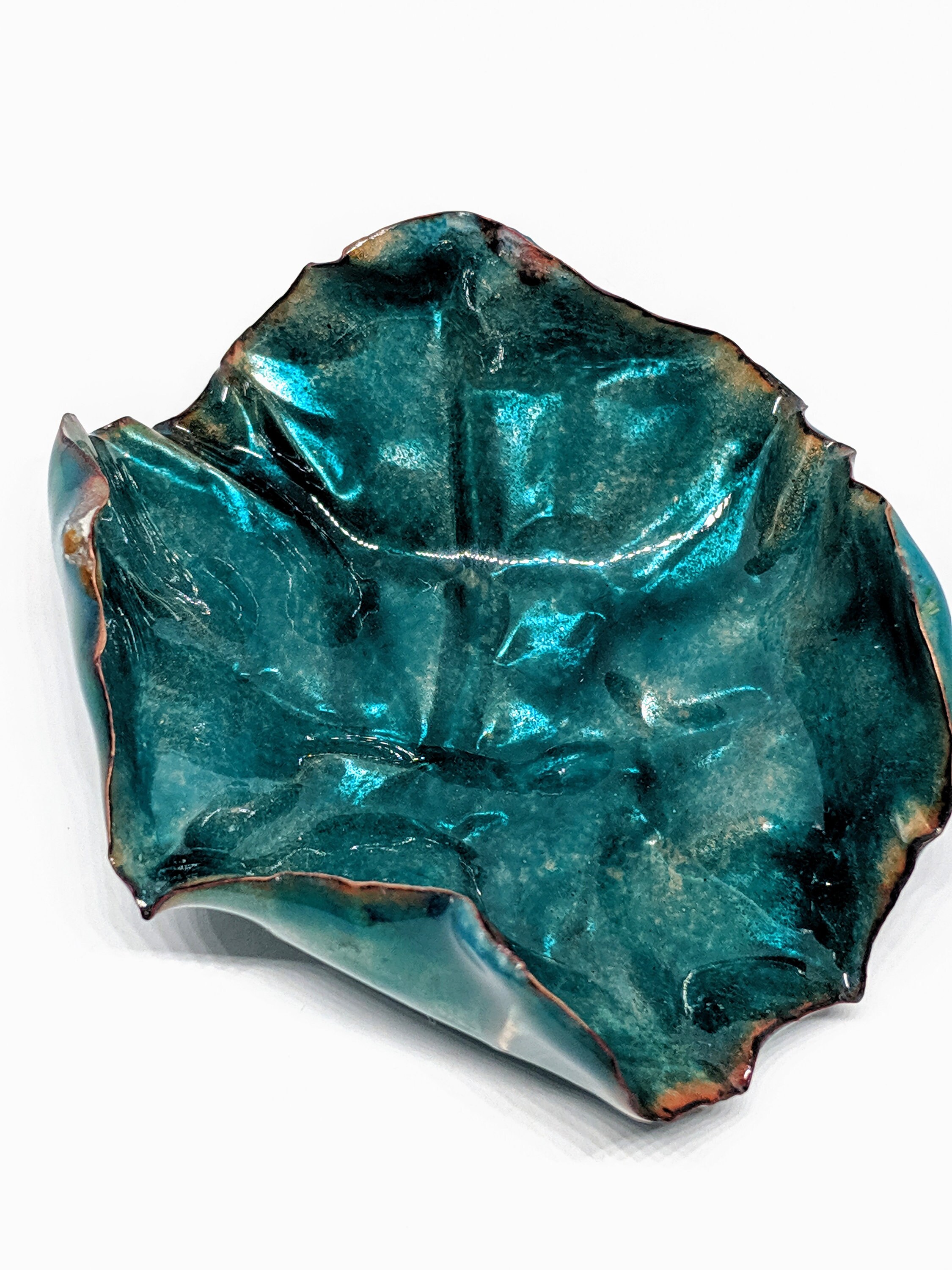 Blue Green Enamel Ring Bowl, Form Folded OOAK Decorative Trinket Dish ...