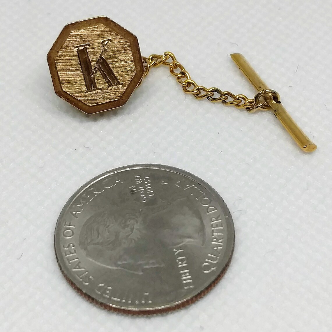 Initial K Tie Tack Vintage Letter Monogram K Gold Tone Octagon Tie ...