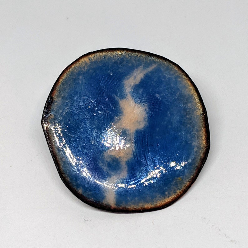 Blue Circle Enamel Pin With Cream Squiggle, Handcrafted Vitreous Enamel ...