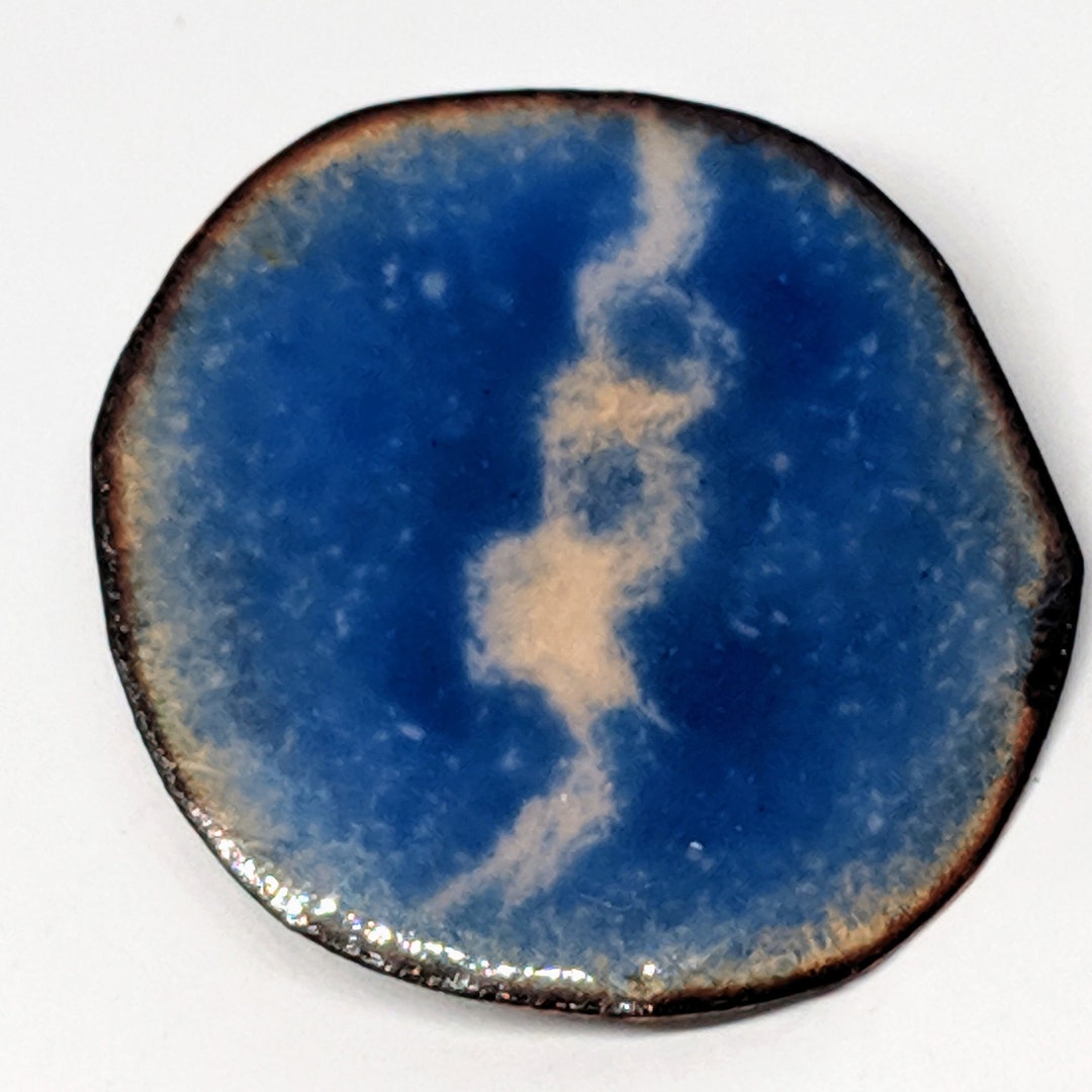 Blue Circle Enamel Pin With Cream Squiggle, Handcrafted Vitreous Enamel ...