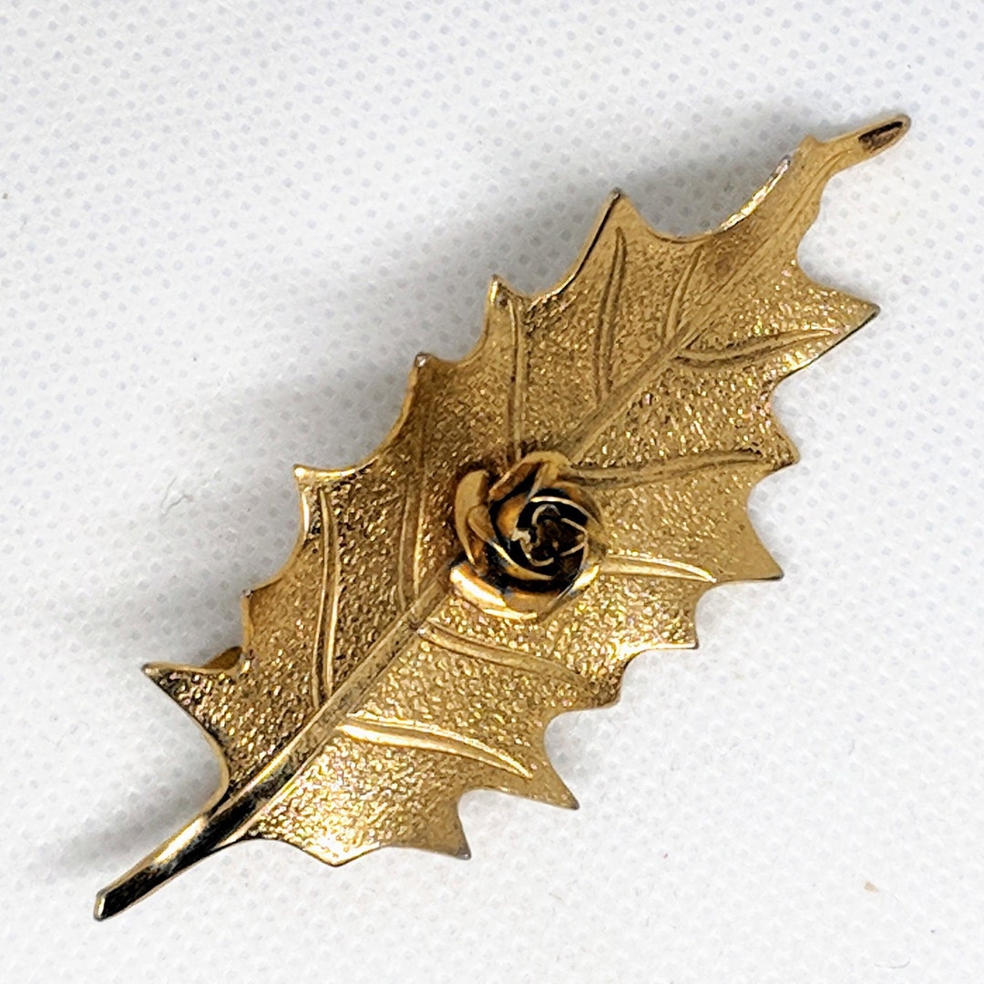 Vintage Golden Leaf & Flower Hair Clip, Gold Tone Barrette, Rose and ...