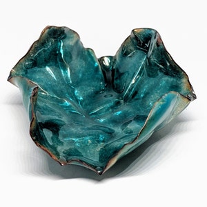 Blue Green Enamel Ring Bowl, Form Folded OOAK Decorative Trinket Dish ...