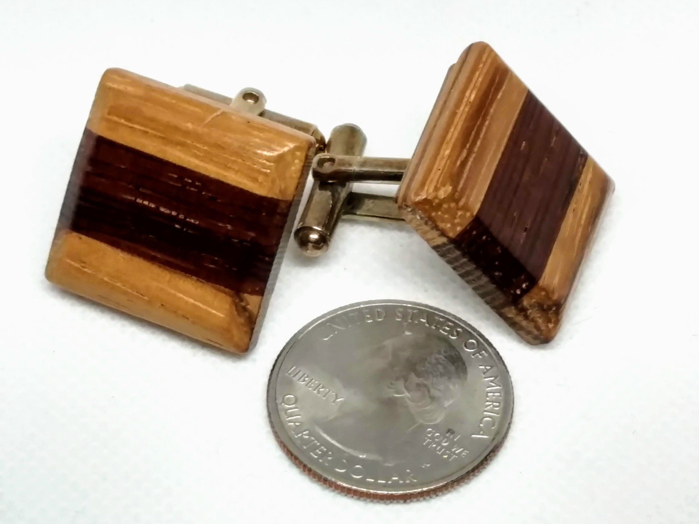 Vintage Wood Cufflinks Wooden Cuff Links Light and Dark Brown - Etsy
