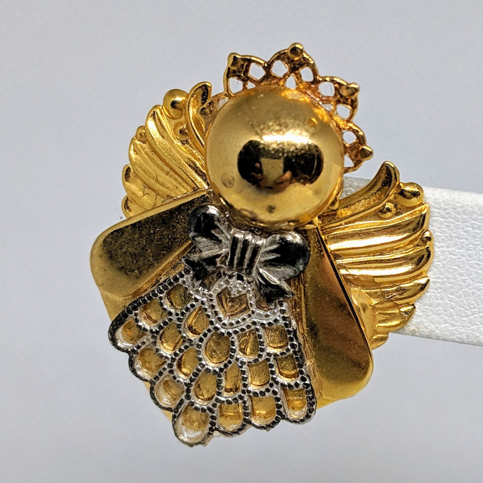 Vintage Angel Lapel Pin, Gold & Silver Tone Christmas or Guardian Angel ...