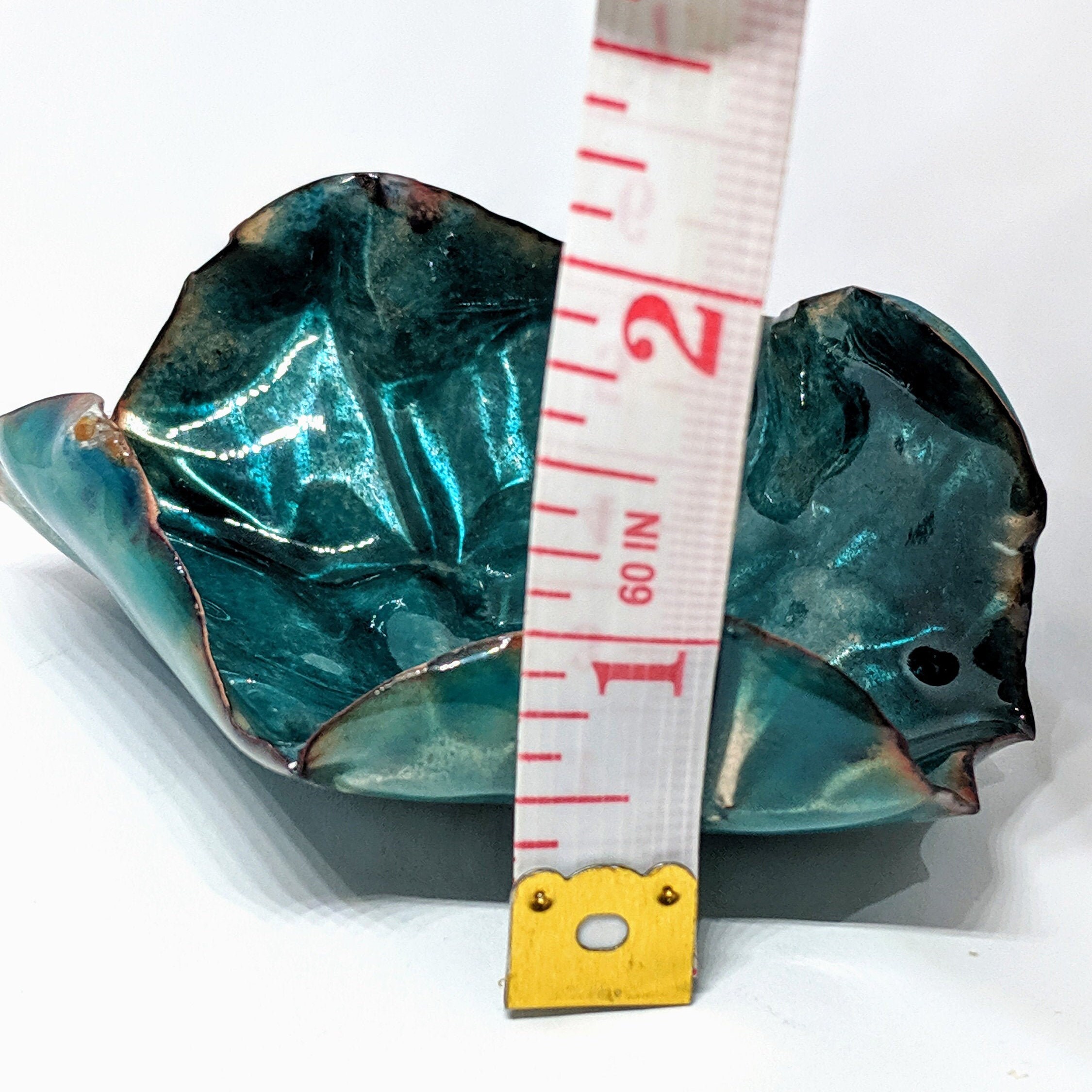 Blue Green Enamel Ring Bowl, Form Folded OOAK Decorative Trinket Dish ...
