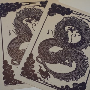 Chinese Water Dragon / Original Blockprint / A4 - Etsy