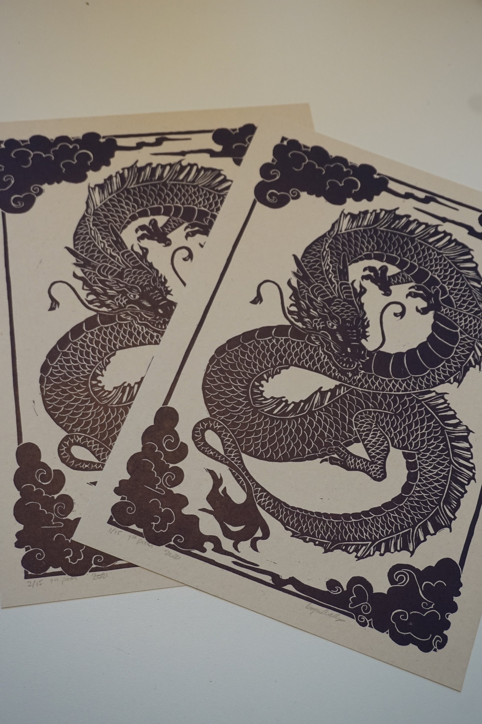 Chinese Water Dragon / Original Blockprint / A4 - Etsy
