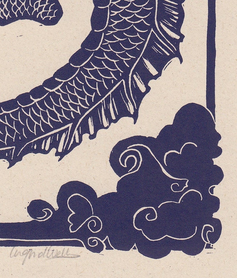 Chinese Water Dragon / Original Blockprint / A4 - Etsy