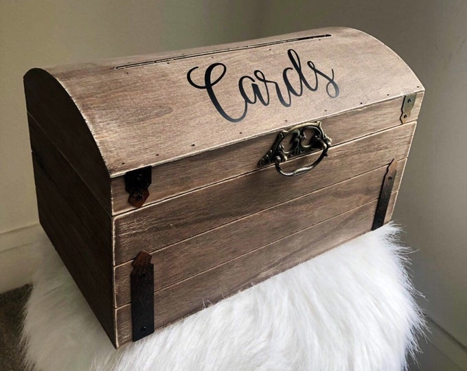 Brown Wooden Card Box Wood Wedding Keepsake Box, Treasure Chest Rustic ...