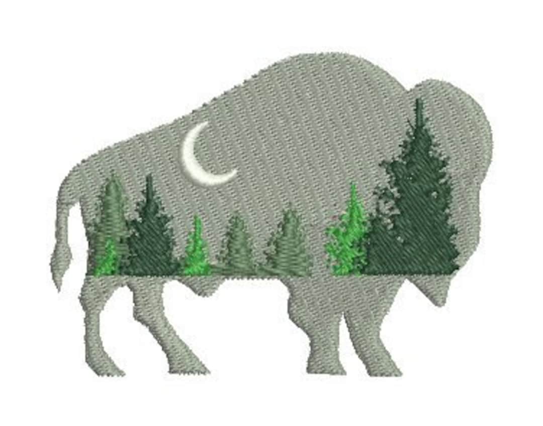 Buffalo Machine Embroidery Design Animal Forest Buffalo With Scene Wild ...