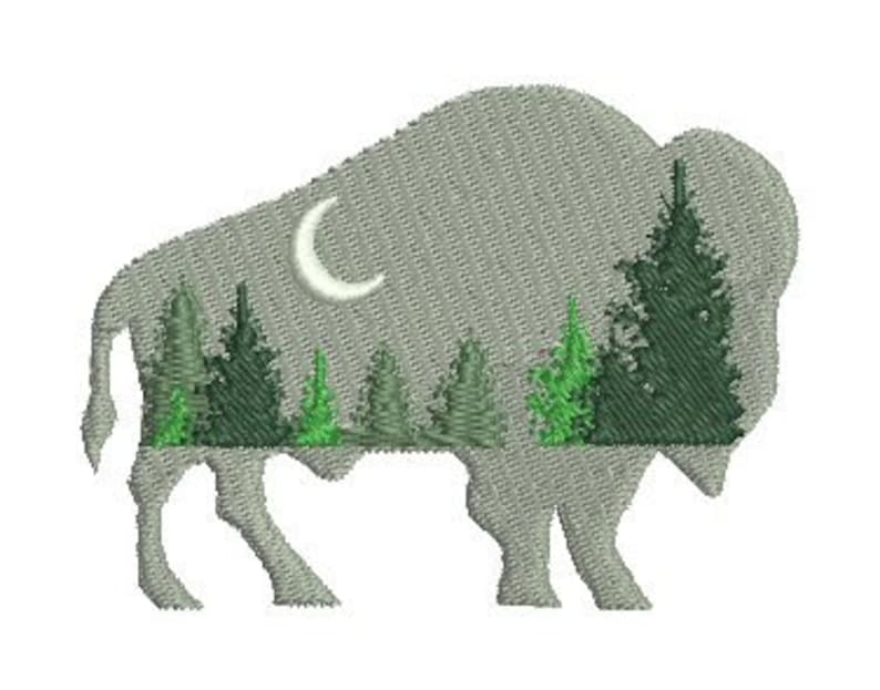 Buffalo Machine Embroidery Design Animal Forest Buffalo With Scene Wild ...