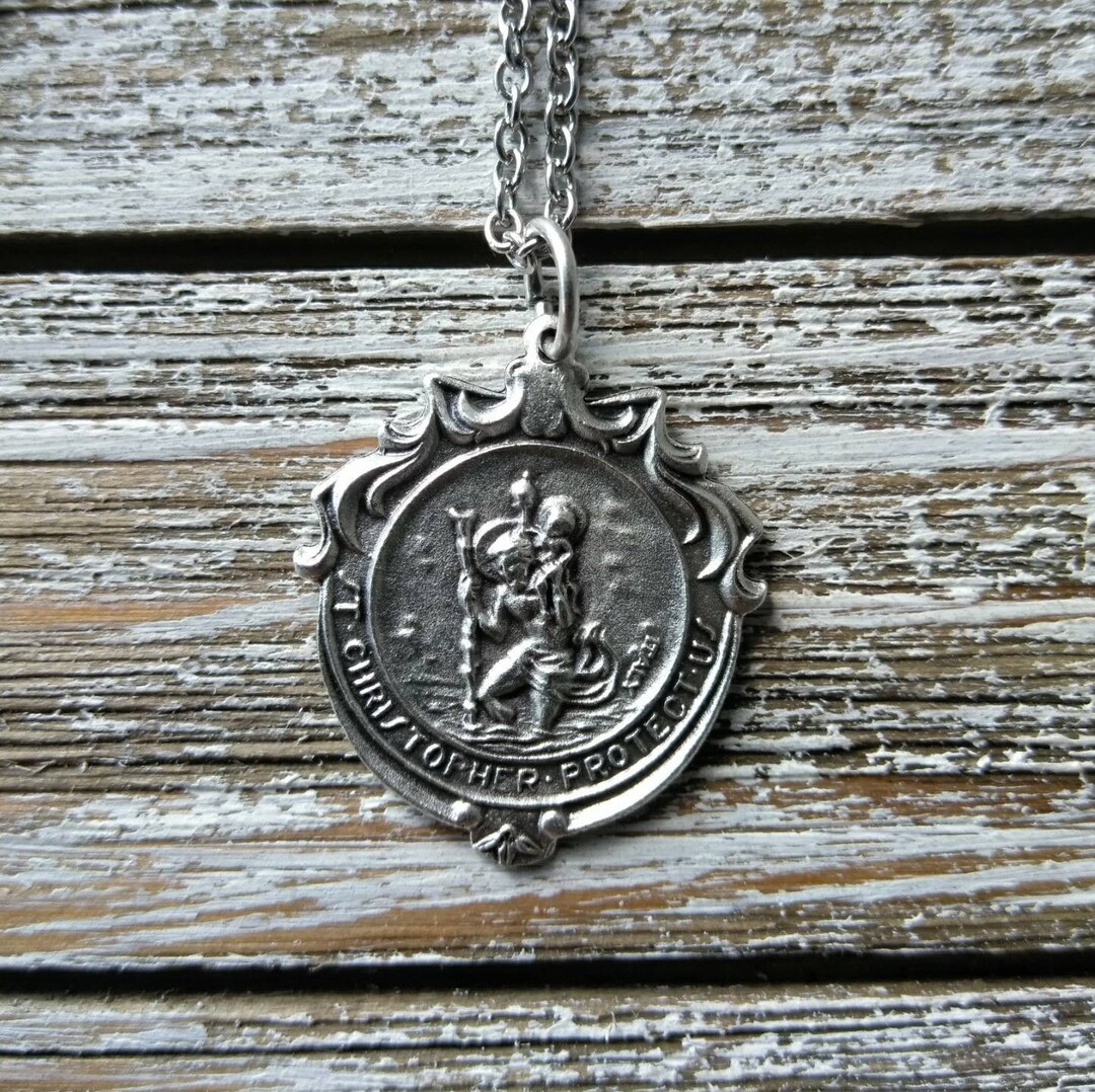 Ornate St. Christopher Medal. Prayer Medal Necklace. Patron Saint ...