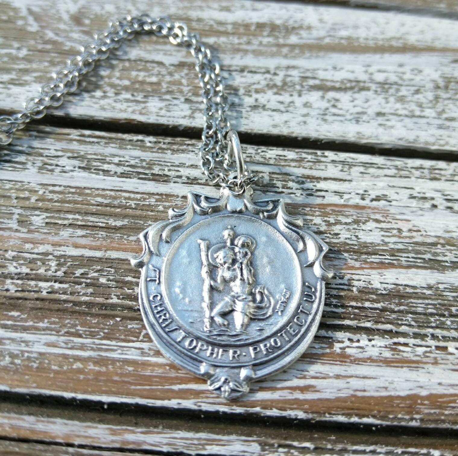 Ornate St. Christopher Medal. Prayer Medal Necklace. Patron - Etsy