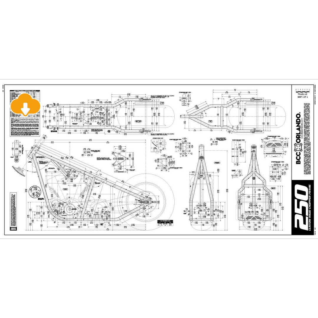 250 RIGID / Custom Chopper Motorcycle Rigid Frame Blueprints, Plan ...