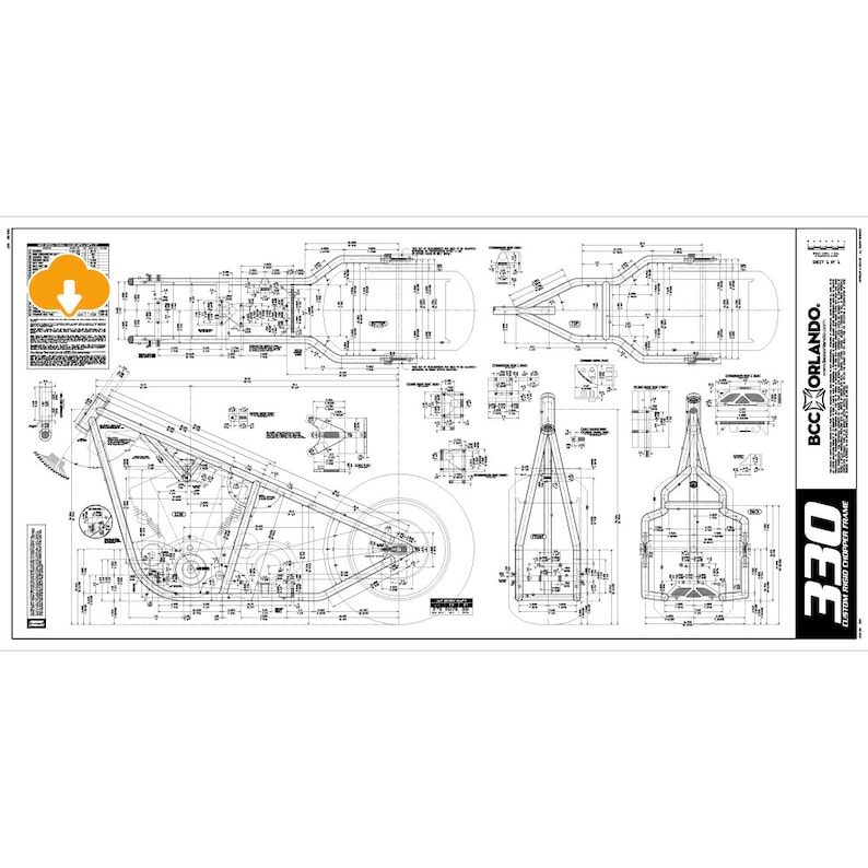 330 RIGID / Custom Chopper Motorcycle Rigid Frame, Blueprint, Plan ...