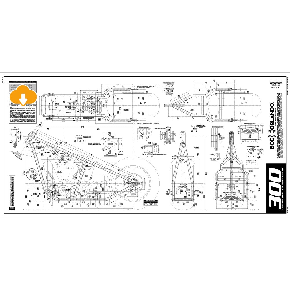 300 RIGID / Custom Chopper Motorcycle Rigid Frame, Blueprint, Plan ...