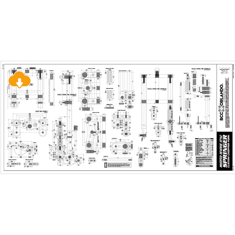 Custom Chopper Motorcycle Springer Fork Blueprints, Plan / Inverted ...