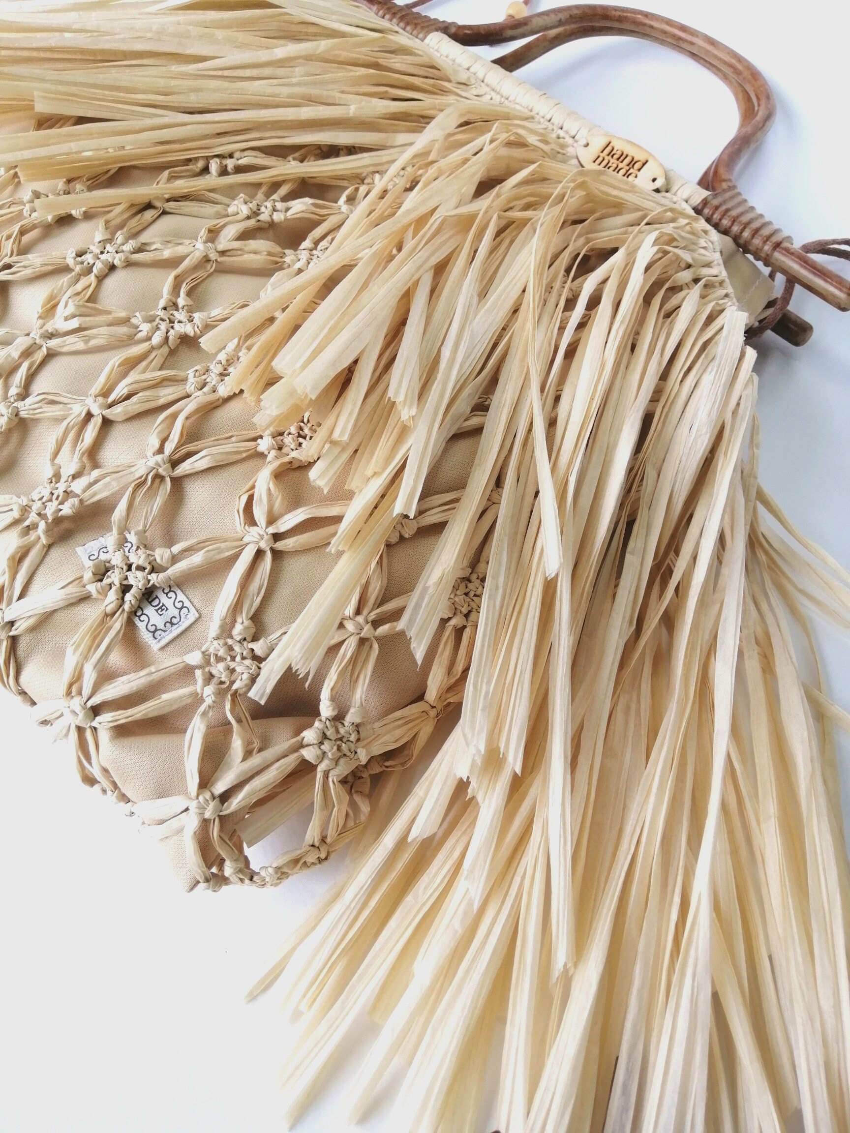 Fashionable macrame net bag with wooden handles Bamboo bag | Etsy