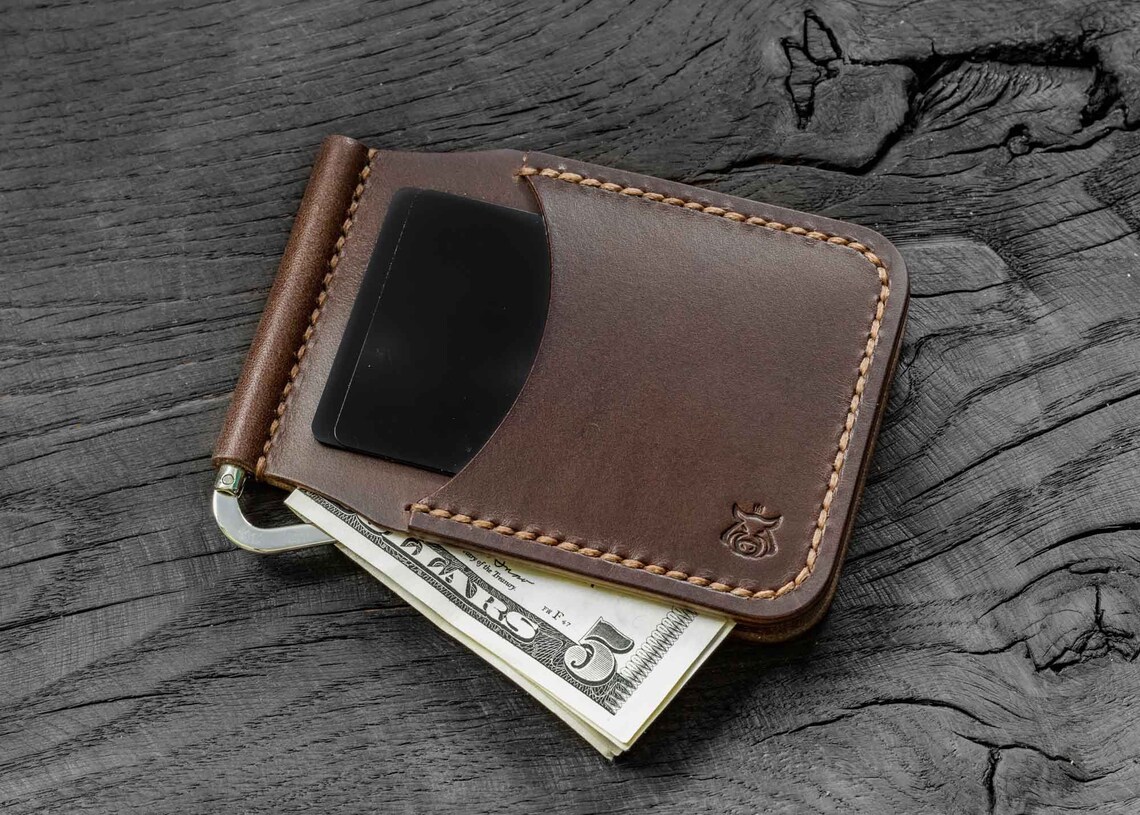 Leather card holder money clip minimalist wallet | Etsy