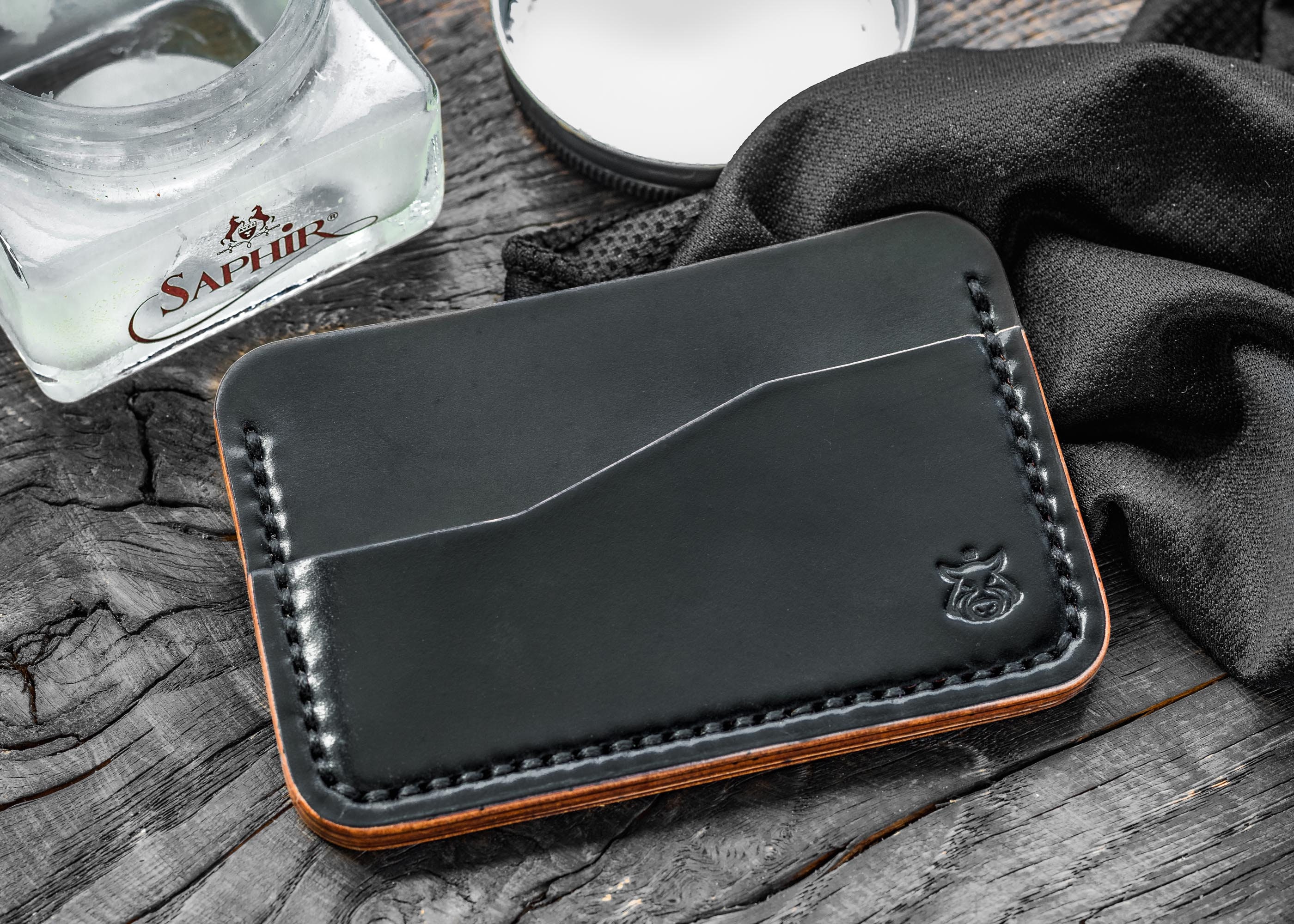 Horween Shell Cordovan leather card holder black brown dark | Etsy