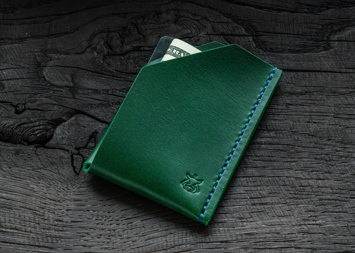 Leather card holder front pocket wallet vegetable tanned | Etsy