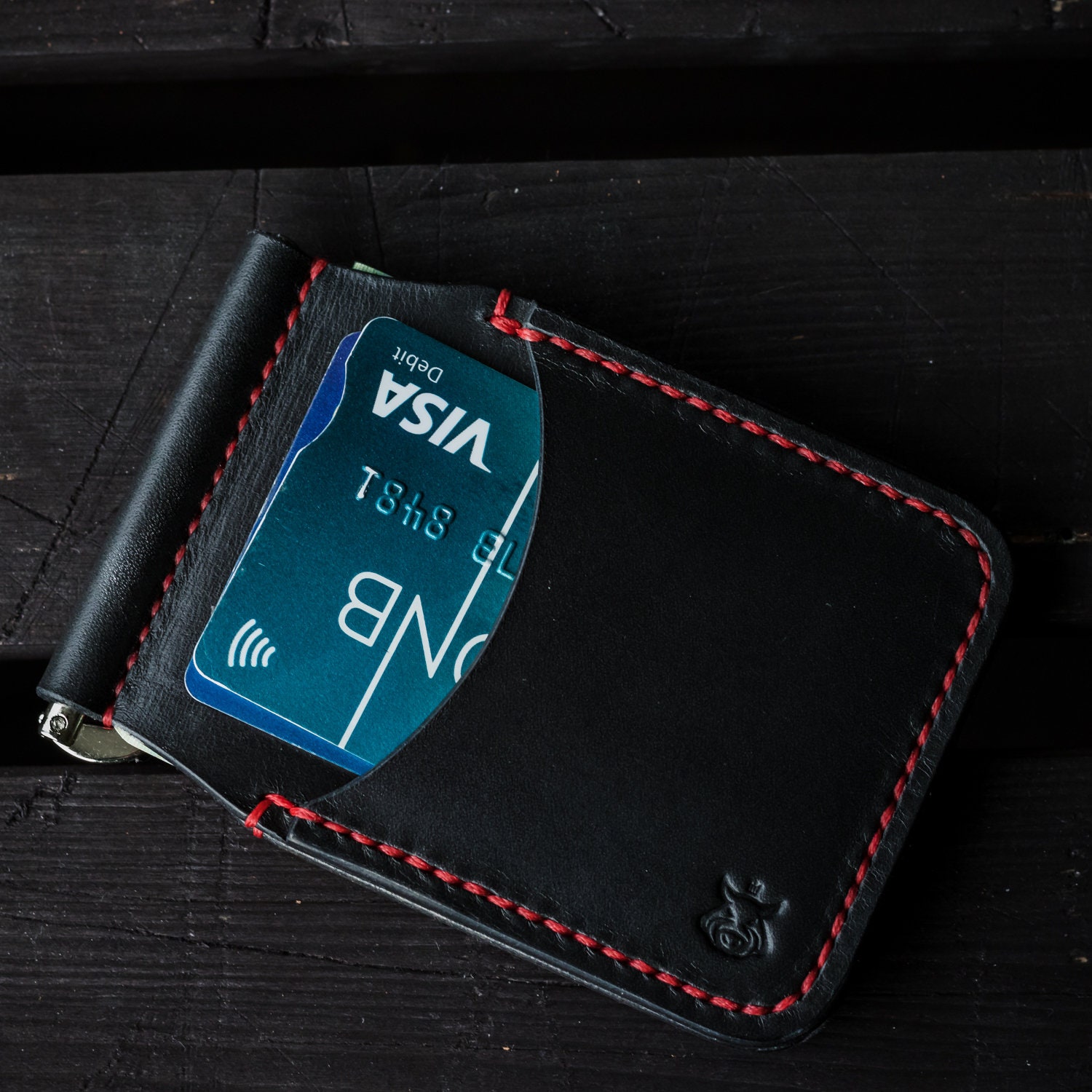 Leather card holder money clip minimalist wallet | Etsy