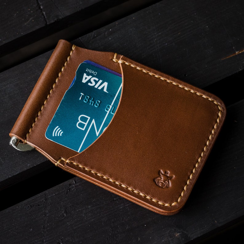 Leather card holder money clip minimalist wallet | Etsy