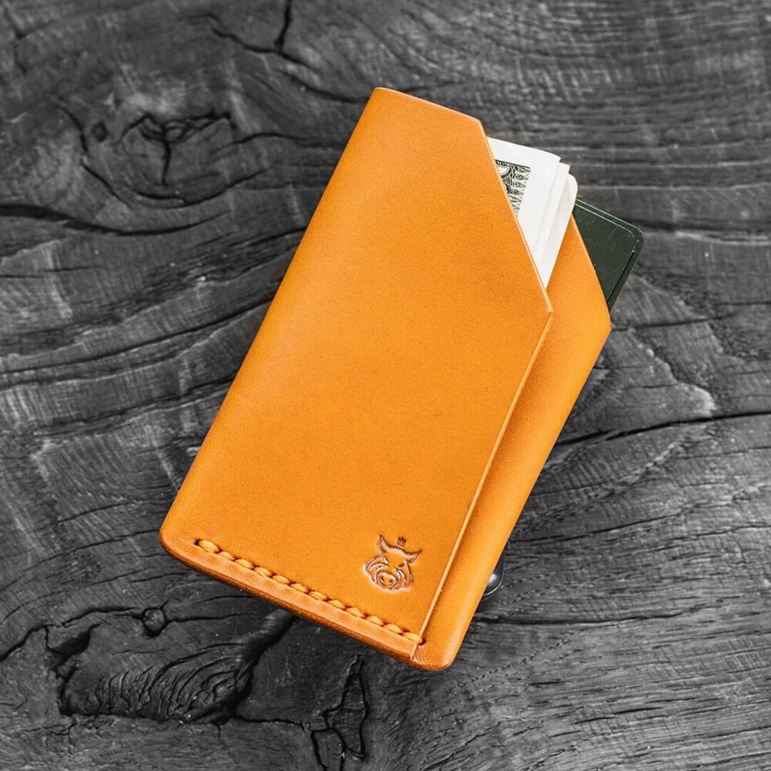 Leather Card Holder "double Shroud" Front Pocket Wallet - Etsy