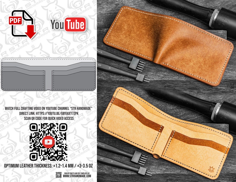 Minimalist Leather Wallet Card Holder Digital PDF Template - Etsy