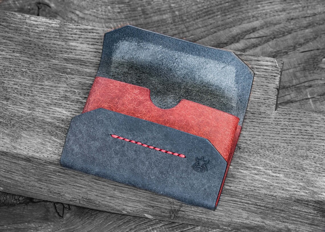 Minimalist leather flap wallet card holder pouch | Etsy