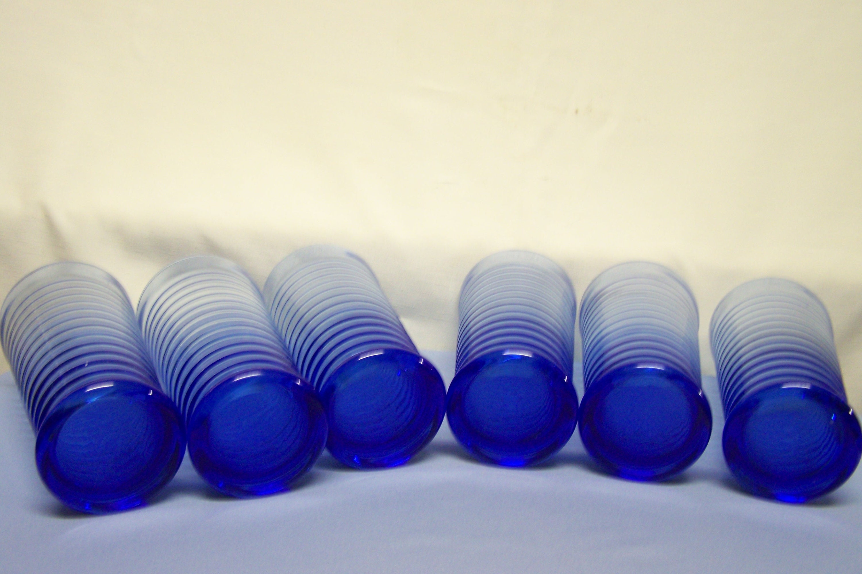 Libby Blue Ribbed Drinking Tumblers. - Etsy