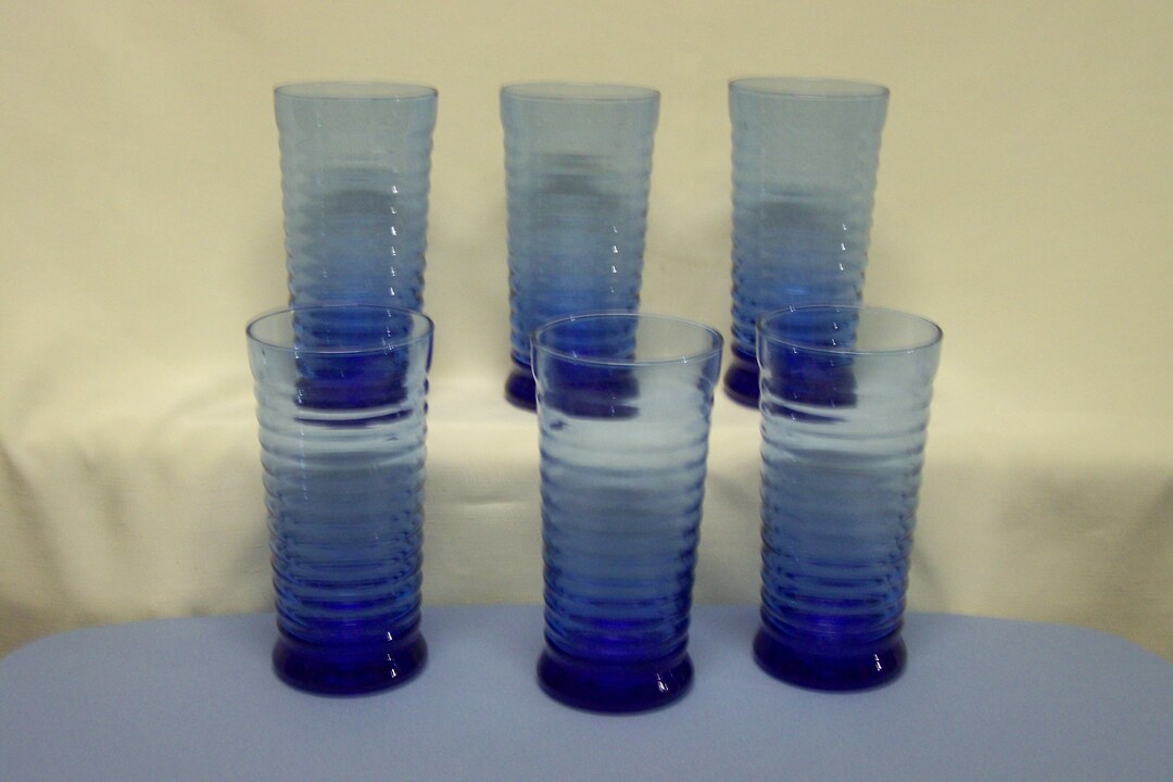 Libby Blue Ribbed Drinking Tumblers. - Etsy