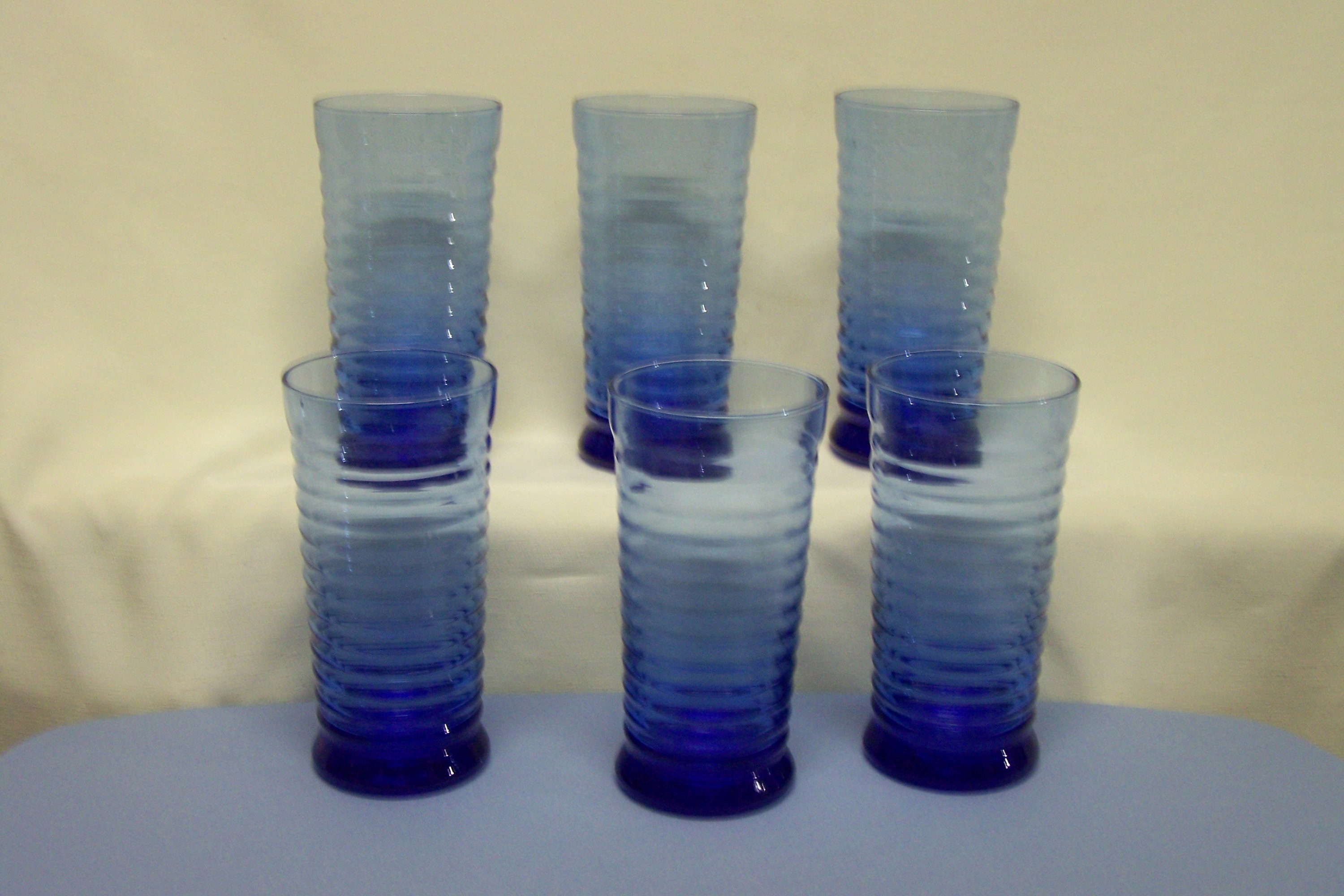 Libby Blue Ribbed Drinking Tumblers. - Etsy