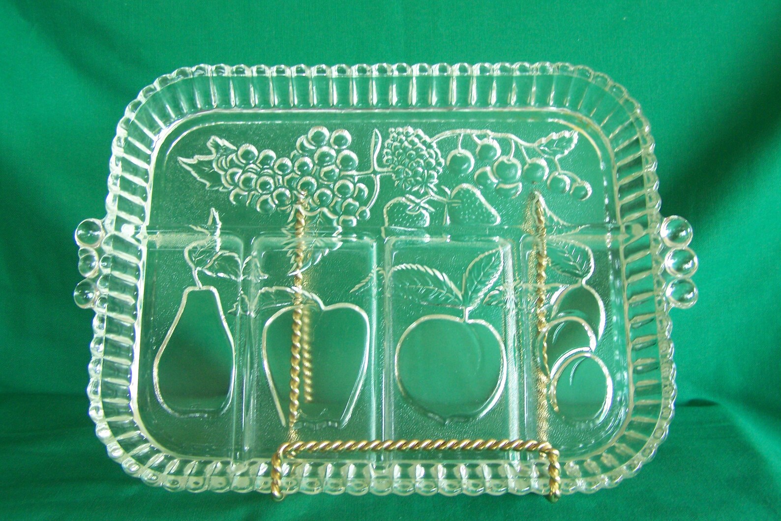 Large Vintage Relish Tray Clear Glass With Fruit Design Etsy Australia