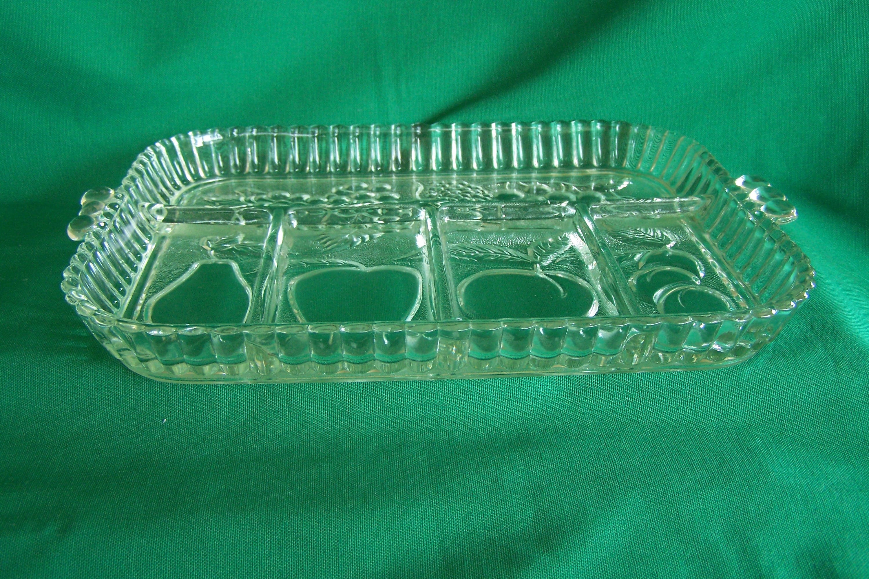 Large Vintage Relish Tray Clear Glass With Fruit Design Etsy Australia