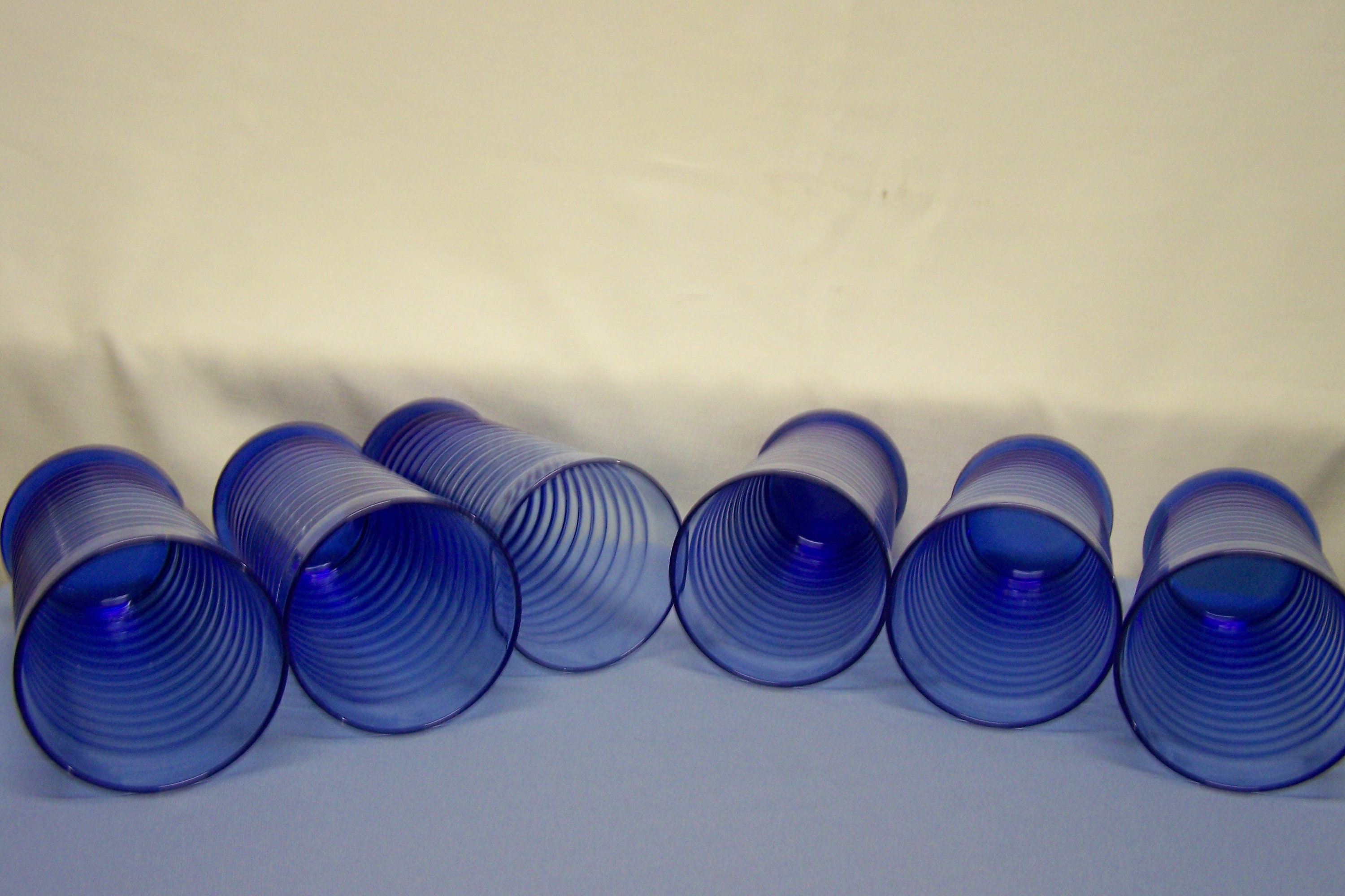 Libby Blue Ribbed Drinking Tumblers. - Etsy