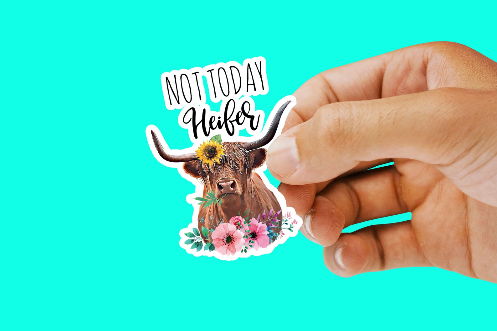 Not Today Heifer Sticker Highland Cow Print Vinyl Sticker - Etsy