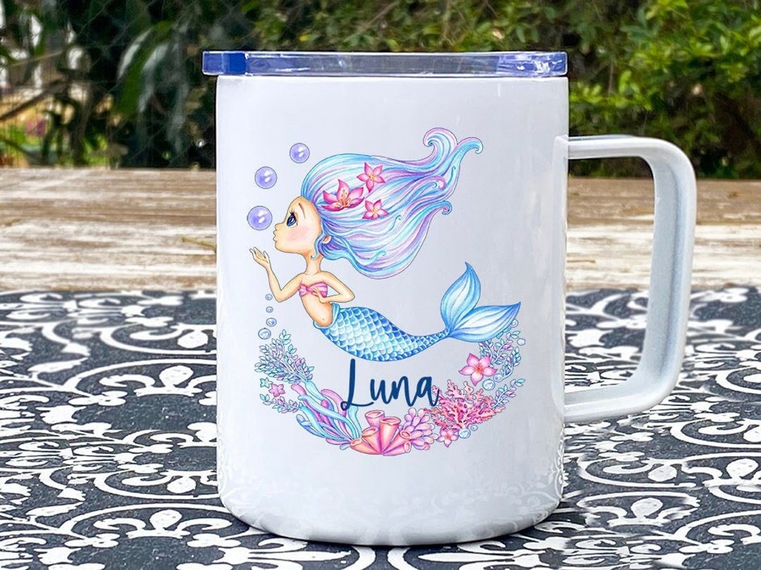Mermaid Mug With Lid, Personalized Kids Mug, Mermaid Insulated Cocoa ...