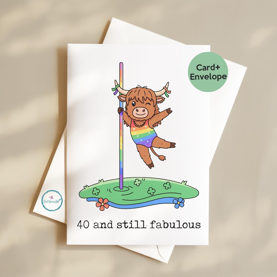 40th Birthday Card Funny Highland Cow Pole Dancer Card Happy Birthday ...