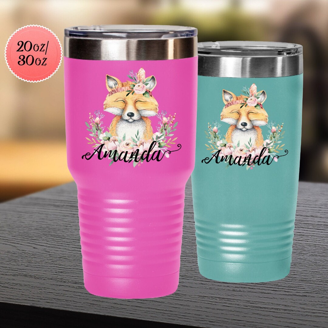 Personalized Fox Mug Tumbler Gift, Custom Animal Fox Travel Mug Gift ...
