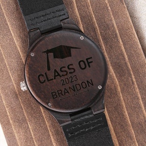 Graduation Gift for Him, College Graduation Engraved Wood Leather Watch ...