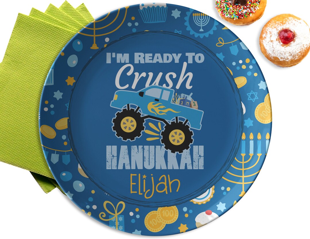 Hanukkah Name Plate Toddler Boy Gift, Monster Truck Custom Chanukah ...