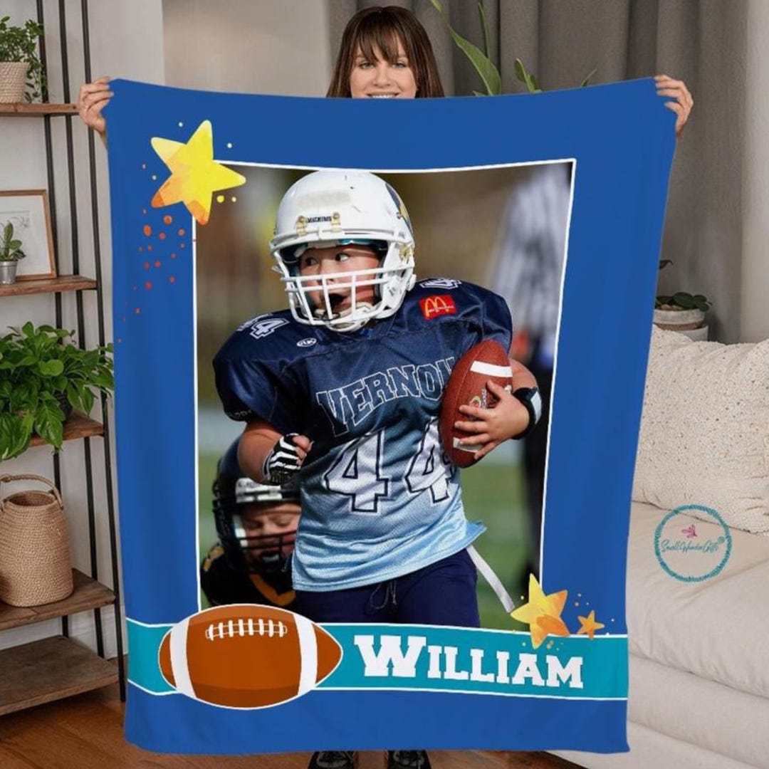 Football Blanket Team Gift: Custom Photo Name Blanket Youth Sports Team ...